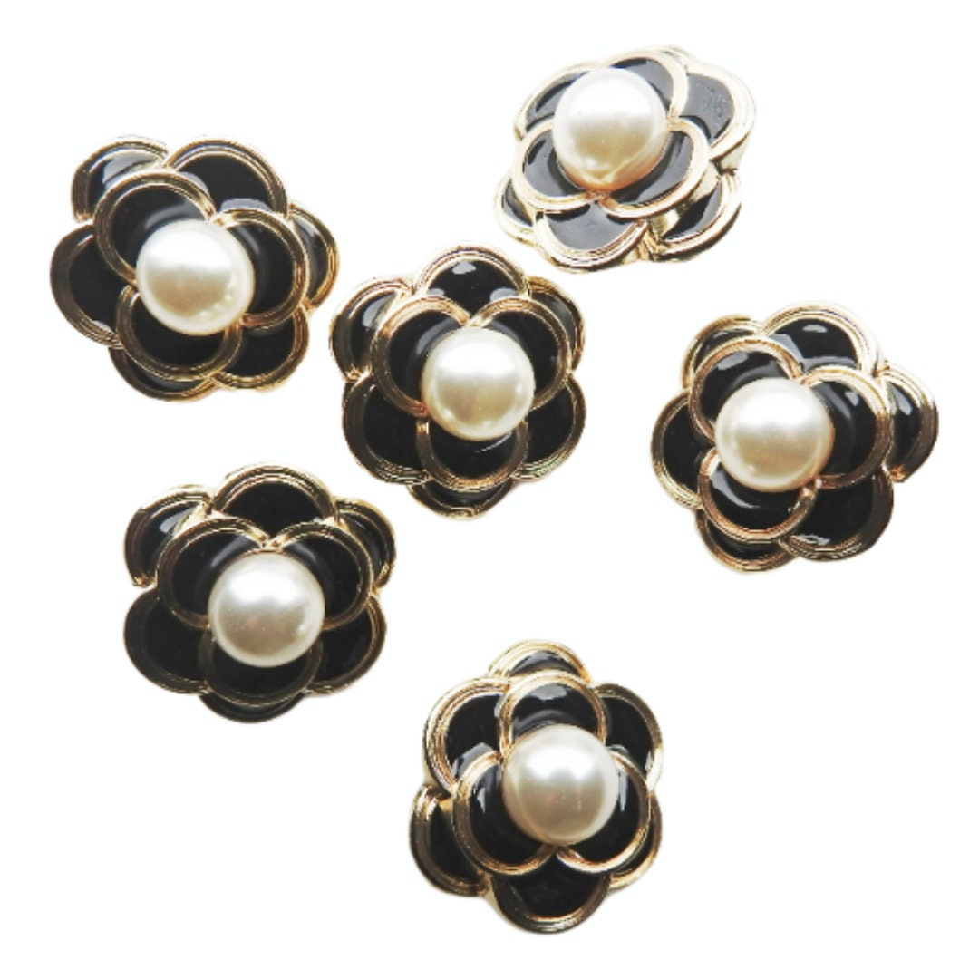 Set of 6 Camelia Flower Shank Buttons 25mm Fancy Accessories With Pearl ...