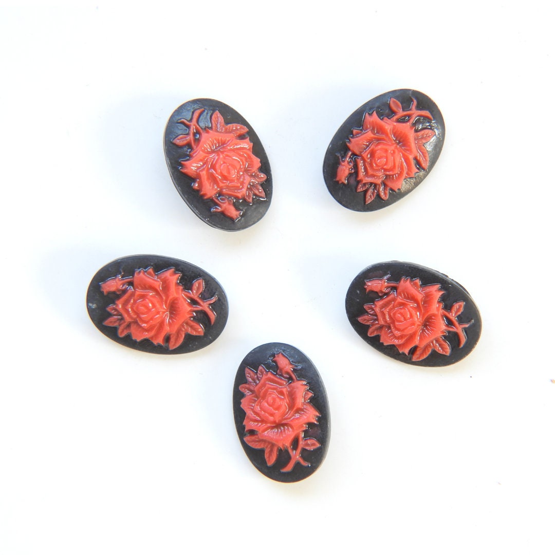 Black Red Flower Buttons Cameo Vintage Inspired, Goth Glam Romantic ...
