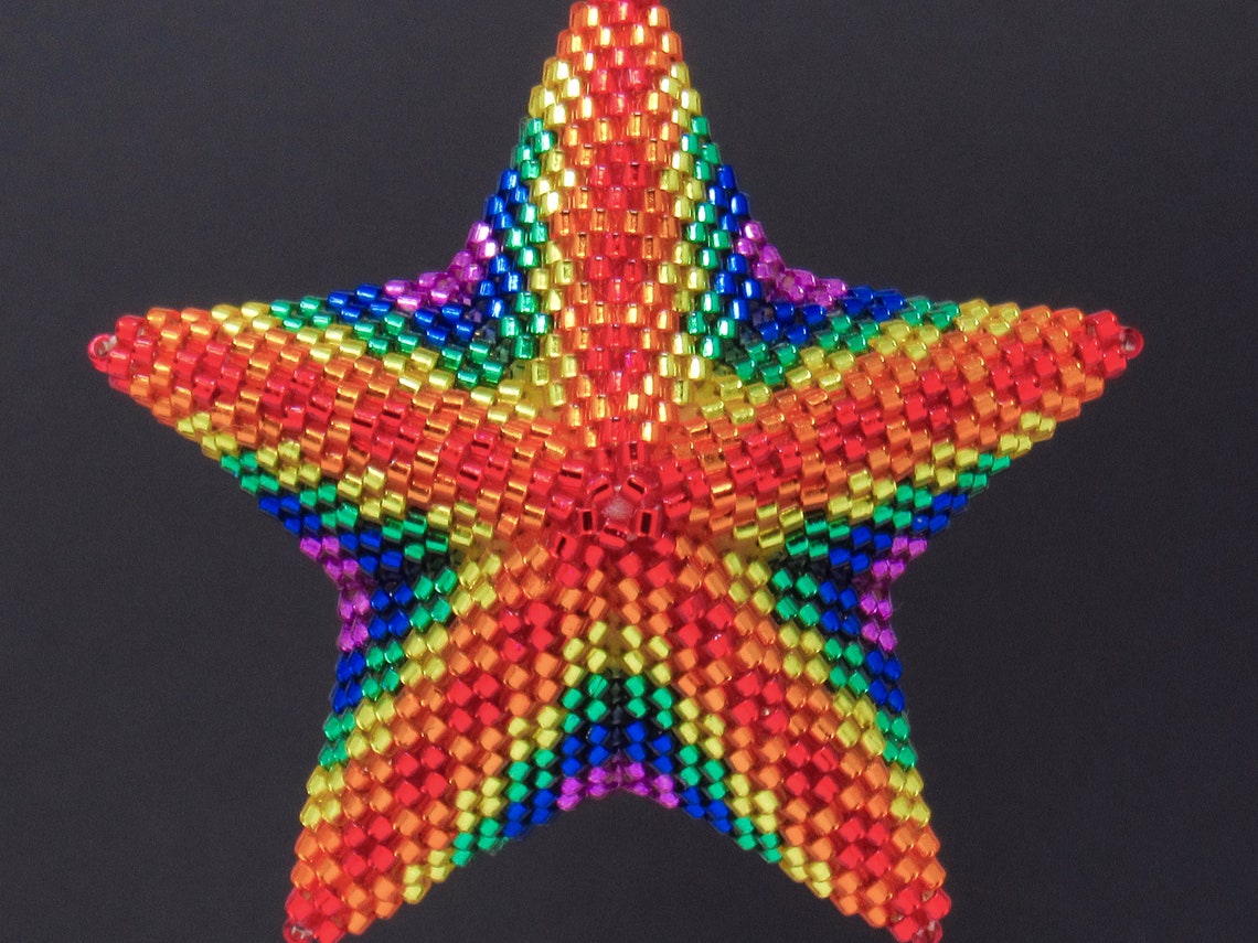 3D Beaded Star Ornament Pattern, Warped Square, Peyote 3D Star Beading ...