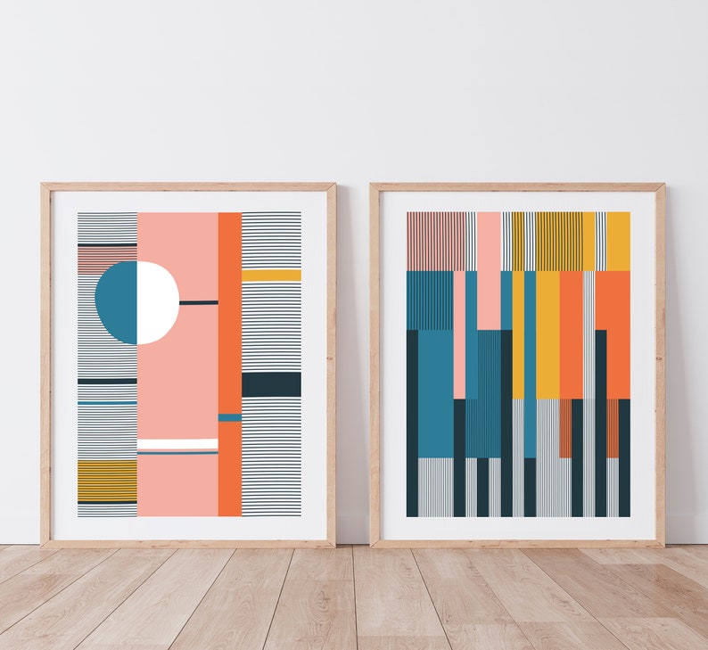 Colorblock Lines Pair of Bold Colorful 11x14 Prints | Etsy