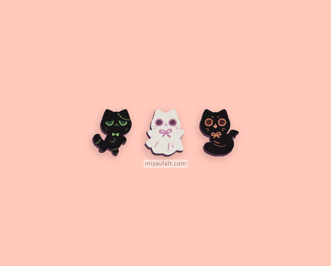 Small Wood Pins 1 Inch Zombie Cat, Ghost Cat, Bat Cat - Etsy