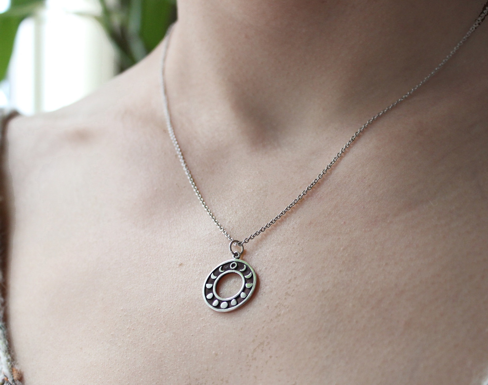 Moon Phases Necklace Sterling Silver, Moon Necklace, Lunar Phase ...