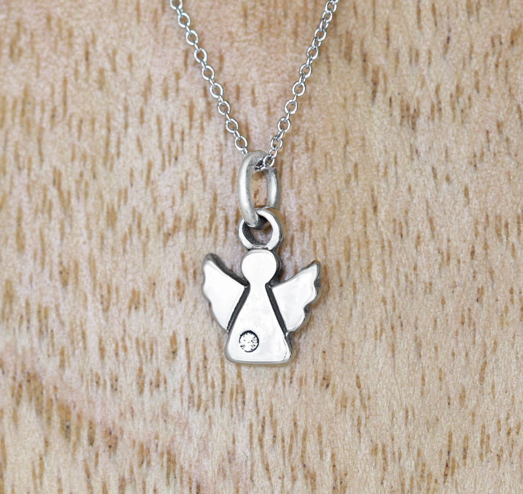 Little Angel Charm Necklace Sterling Silver Rhodium Sterling - Etsy