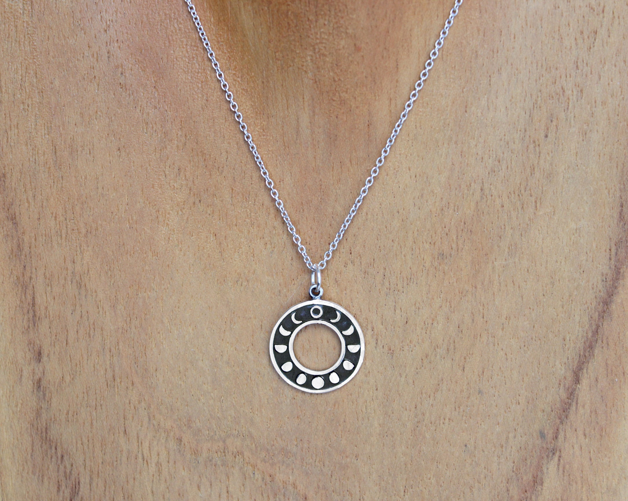 Moon Phases Necklace Sterling Silver, Moon Necklace, Lunar Phase ...