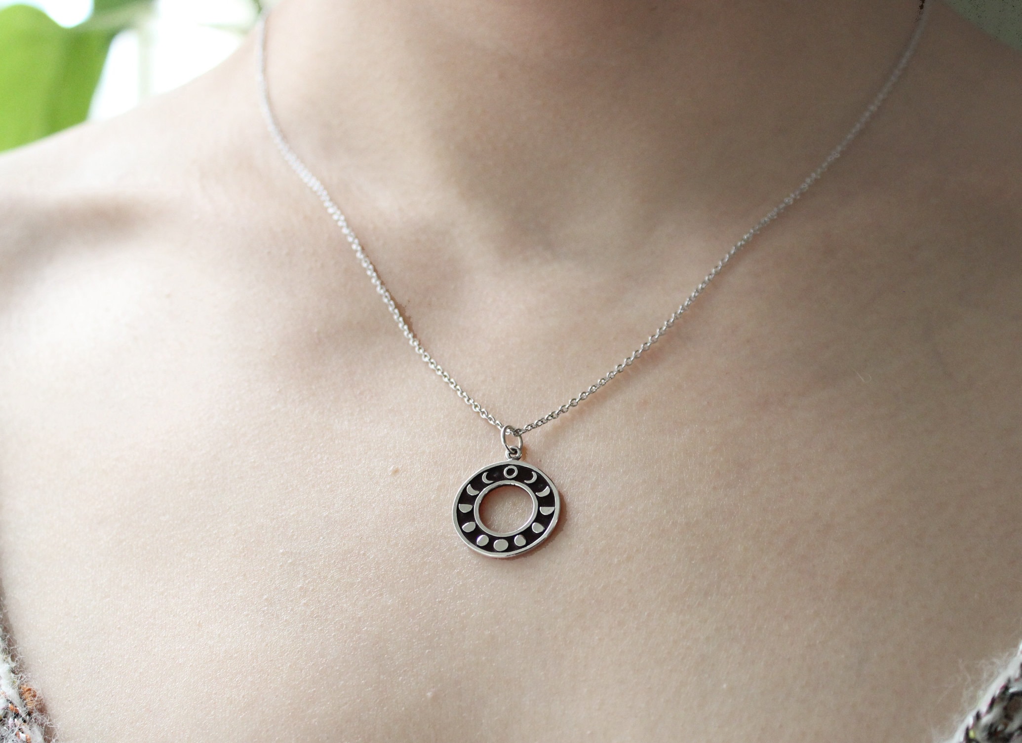 Moon Phases Necklace Sterling Silver, Moon Necklace, Lunar Phase ...