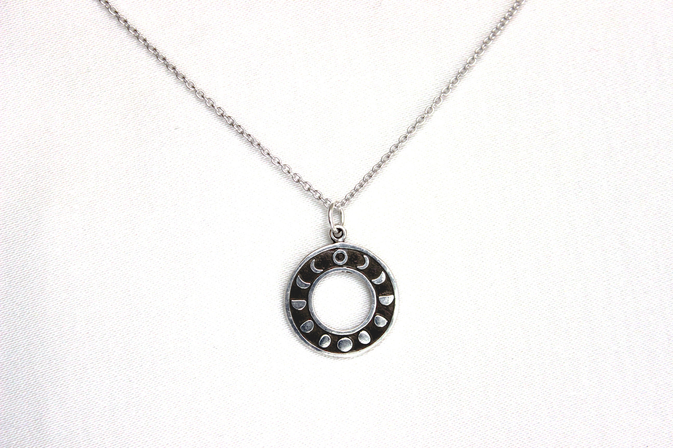 Moon Phases Necklace Sterling Silver, Moon Necklace, Lunar Phase ...