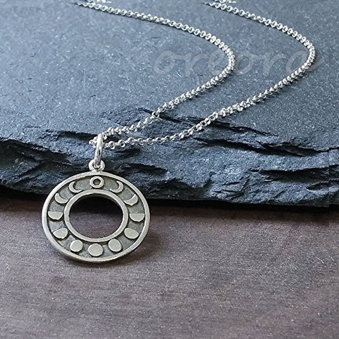 Moon Phases Necklace Sterling Silver, Moon Necklace, Lunar Phase ...