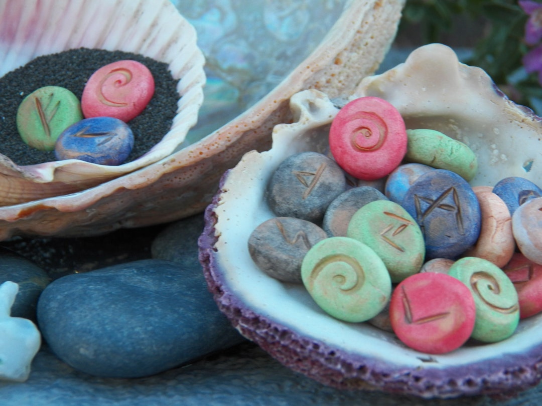 Spiral Ceramic Futhark Mini Set of Runes Multi Color Copper Stain ...