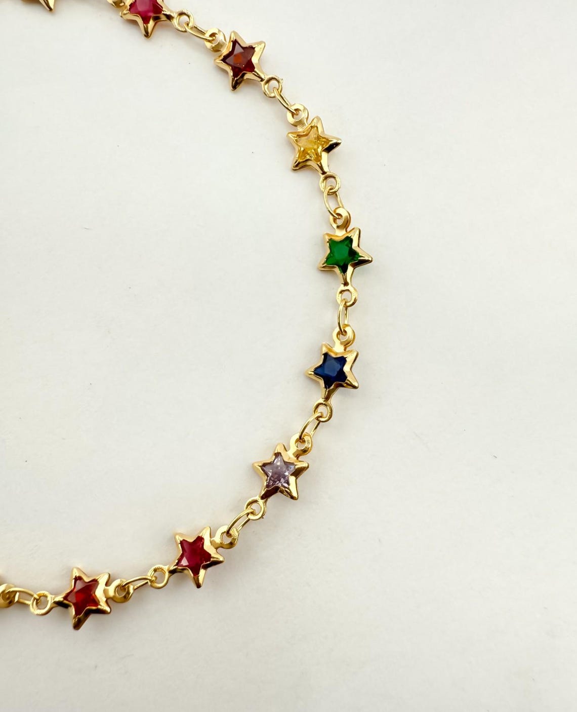 Star Confetti | 18k Gold Plated, Multicolored Gold Star Chain Bracelet ...
