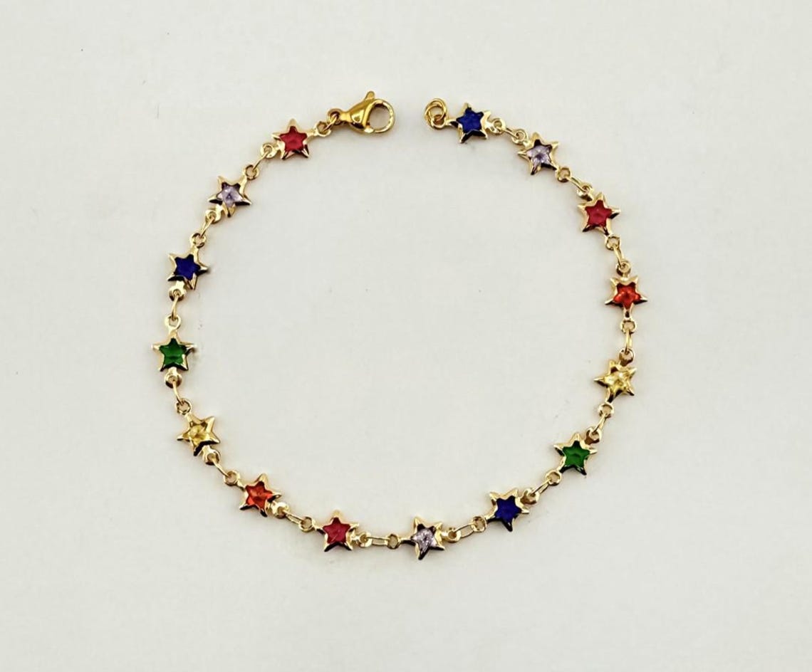 Star Confetti | 18k Gold Plated, Multicolored Gold Star Chain Bracelet ...