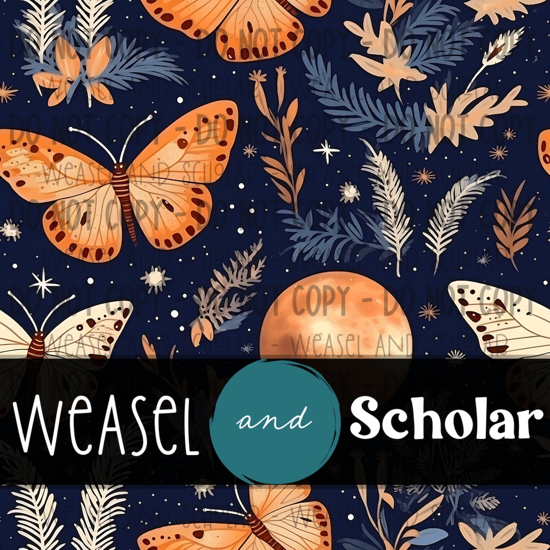 Boho Butterflies, Night Moon Lunar Butterflies, Seamless Digital File ...