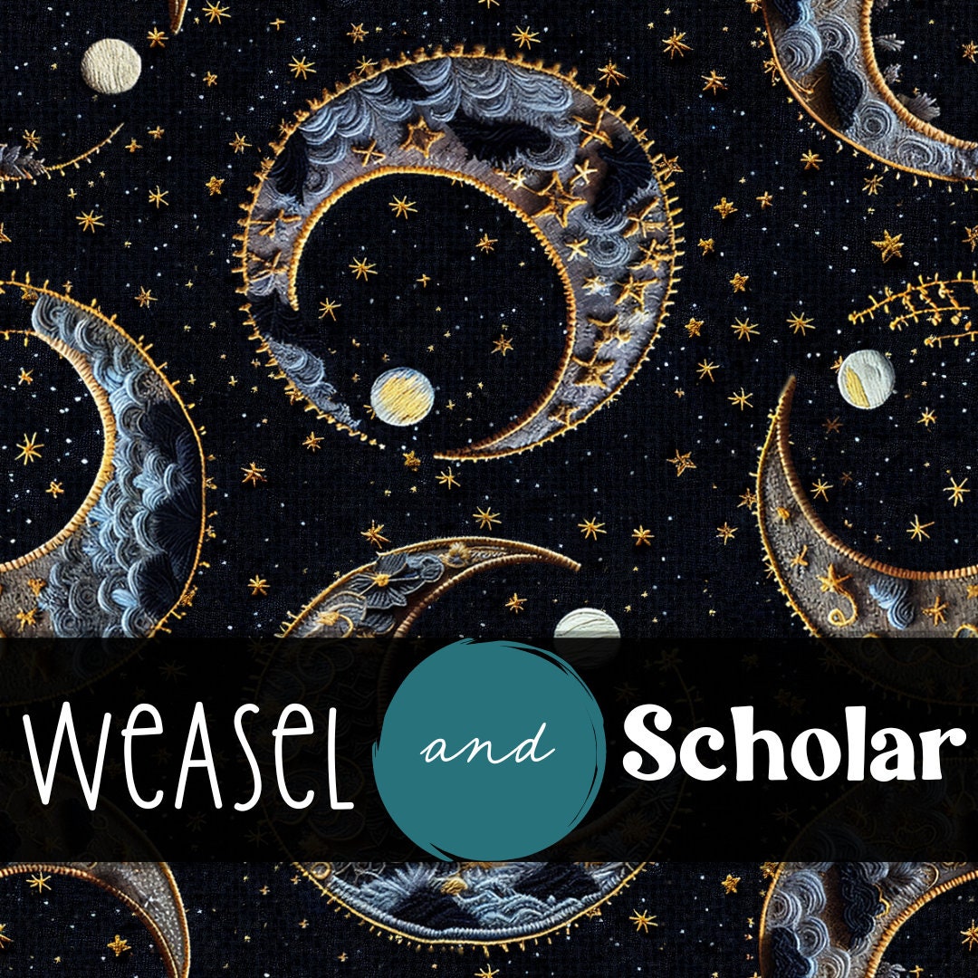 Moon and Stars, Embroidery Seamless Pattern, Digital Paper File ...