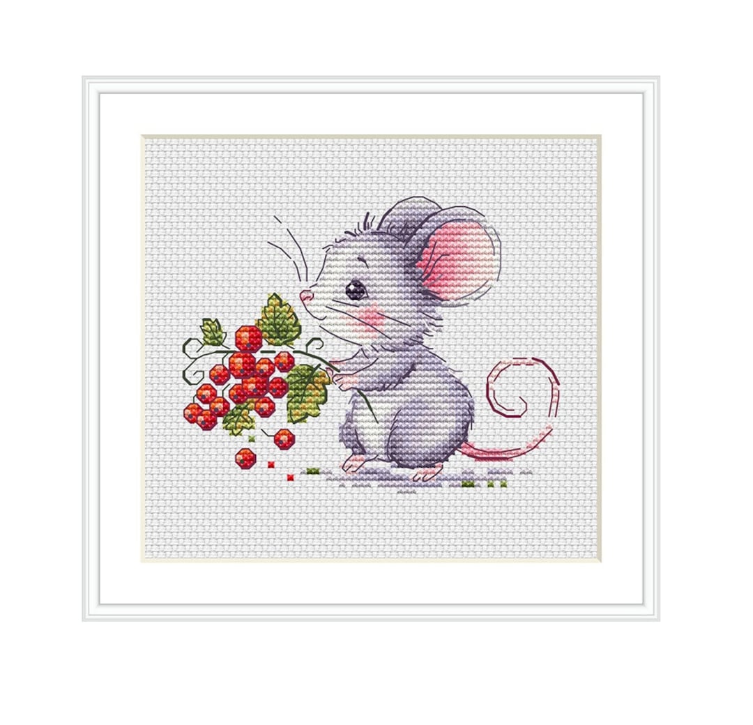 Mouse and Berry Embroidery Pattern for Garden Lovers Simple Cross ...