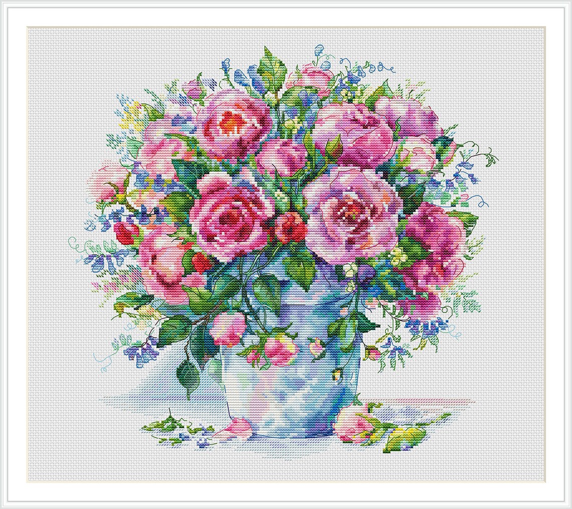 Watercolor Rose Bouquet Pdf-pattern Instant Download Cross Stitch ...