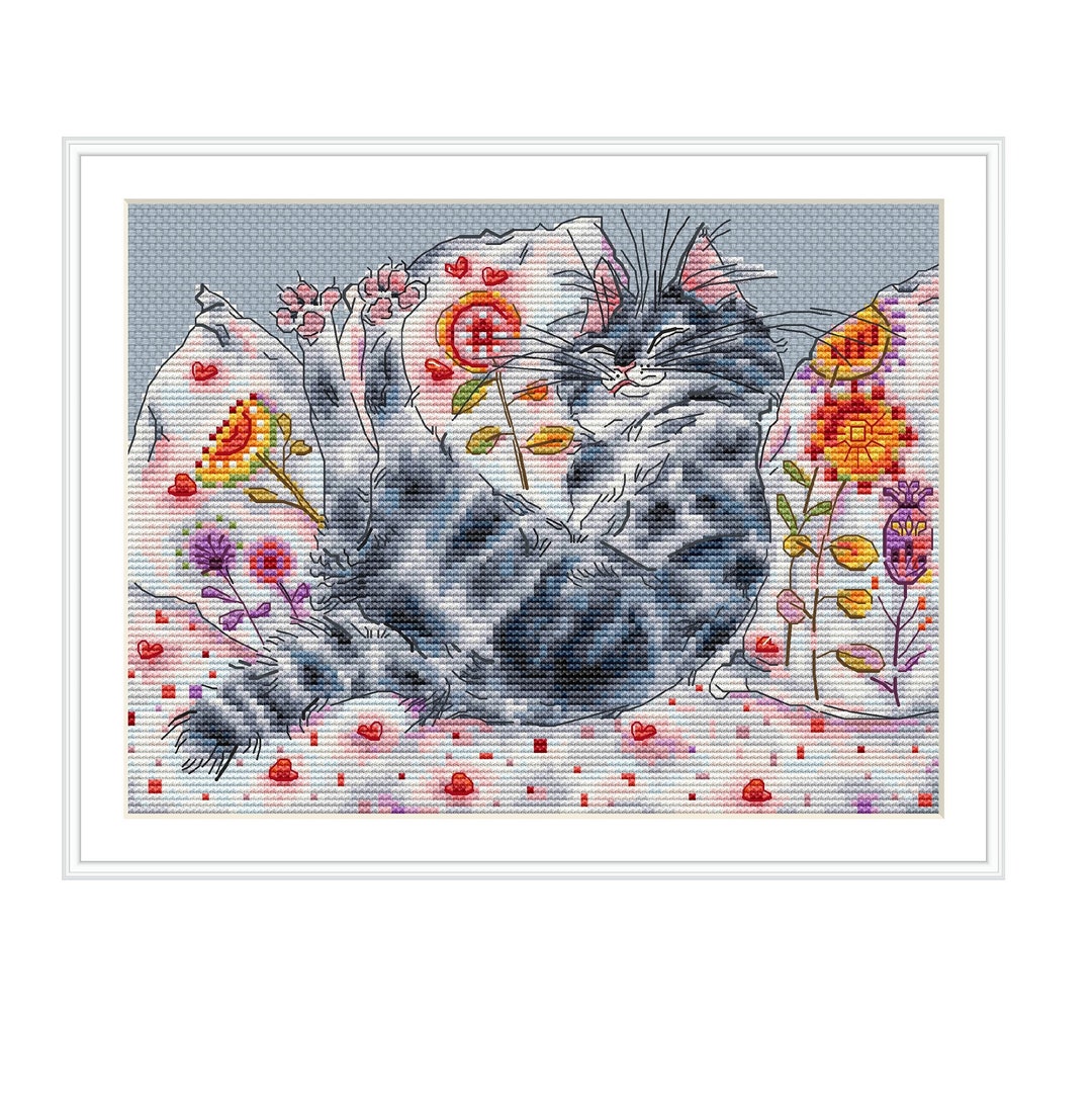 Funny Striped Cat Sleepy Cute Cat Paws Cross Stitch Digital PDF File ...