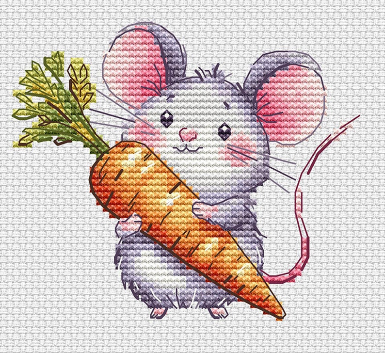 Mouse With Carrot Cross Stitch Pattern, Garden Embroidery (PDF & SAGA ...