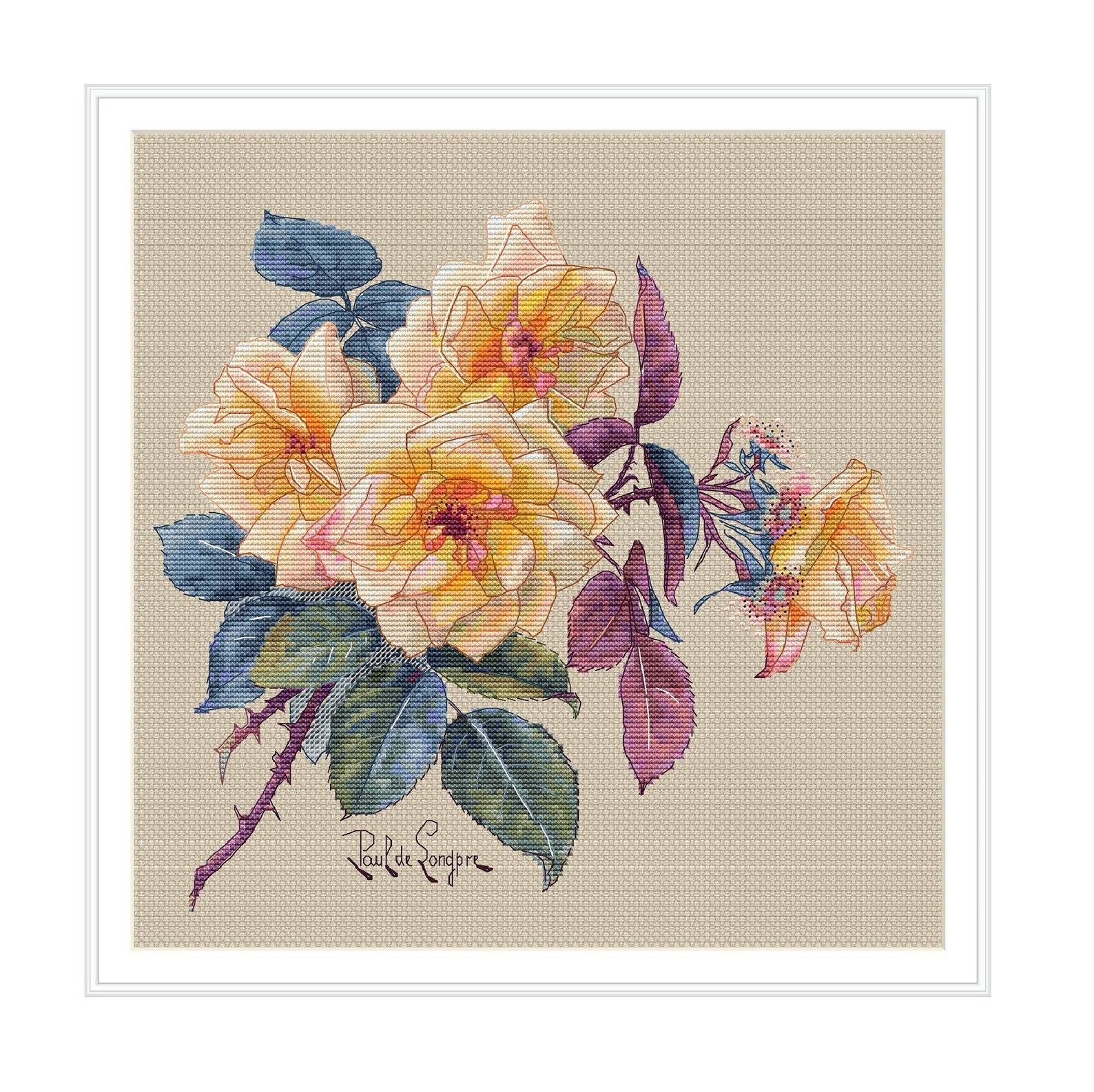 Yellow Roses Cross Stitch Pattern: Elegant Floral Design (PDF) - Etsy