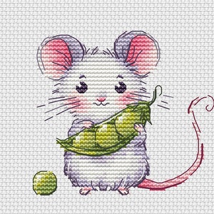 Mouse and Green Pea Pattern Cross Stitch Instant Download PDF Printable ...
