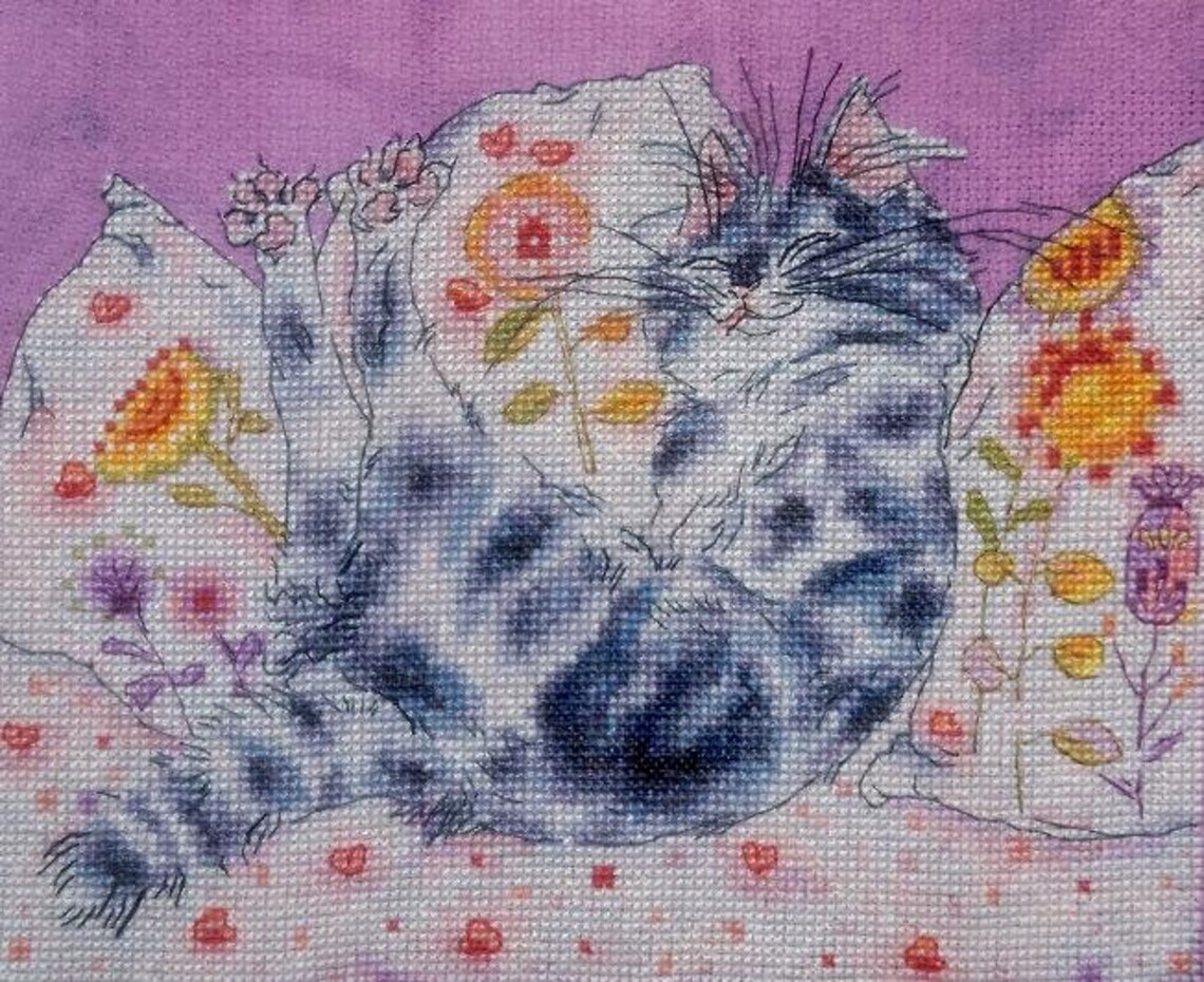 Funny Striped Cat Sleepy Cute Cat Paws Cross Stitch Digital PDF File ...