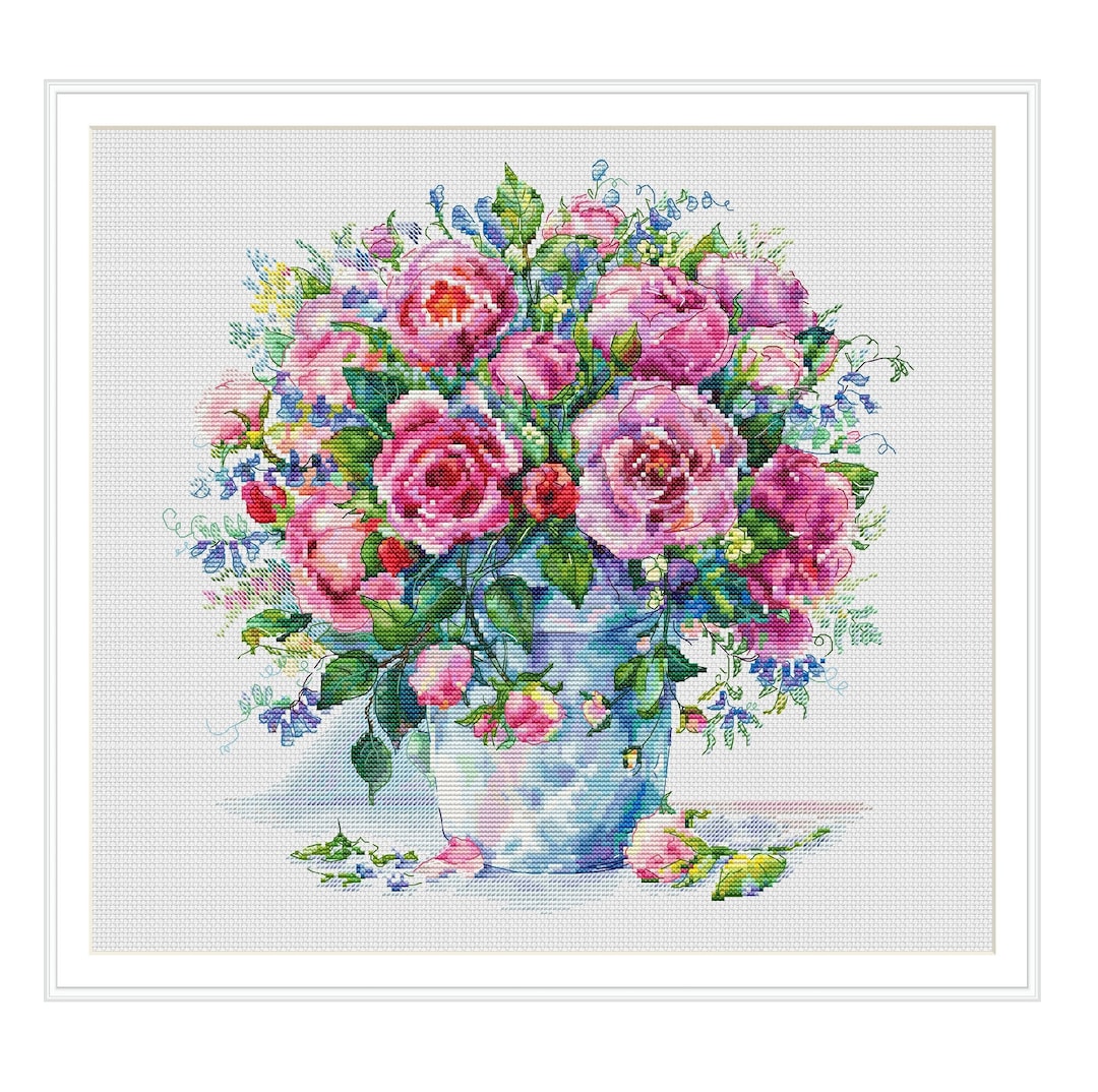 Watercolor Rose Bouquet Pdf-pattern Instant Download Cross Stitch ...