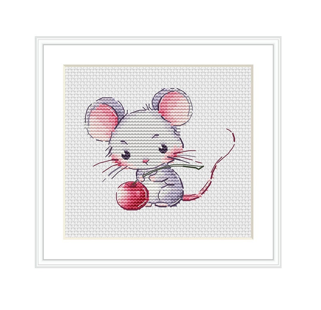 Mouse With Cherry Cross Stitching Pdp-pattern Digital Format Instant ...