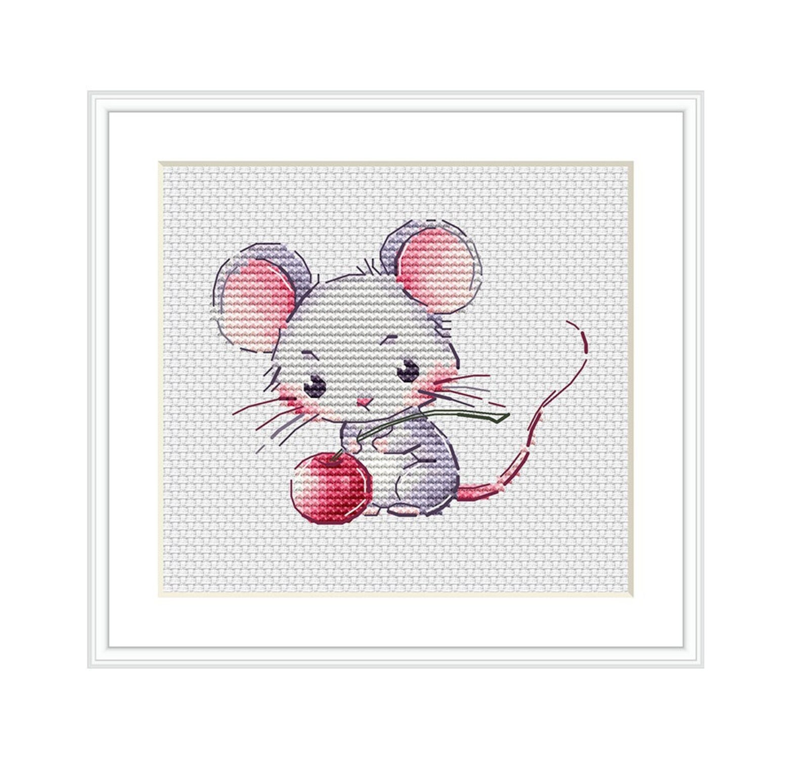 Mouse With Cherry Cross Stitching Pdp-pattern Digital Format Instant ...