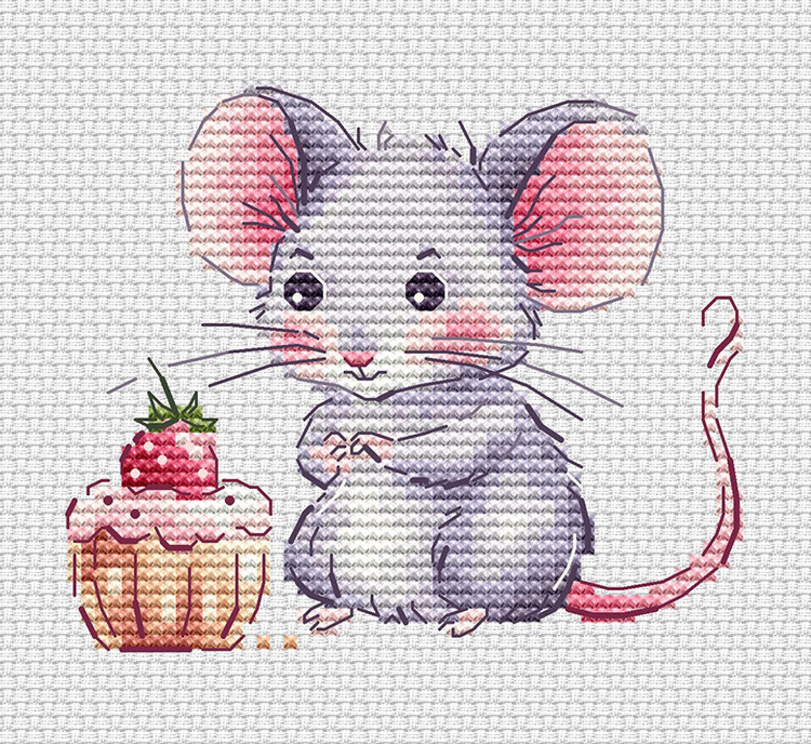 Mouse and Mini Cupcake Embroidery Cross Stitch Simple Design Pattern ...