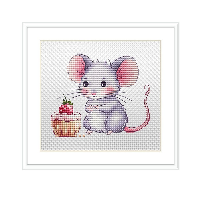 Mouse and Mini Cupcake Embroidery Cross Stitch Simple Design Pattern ...