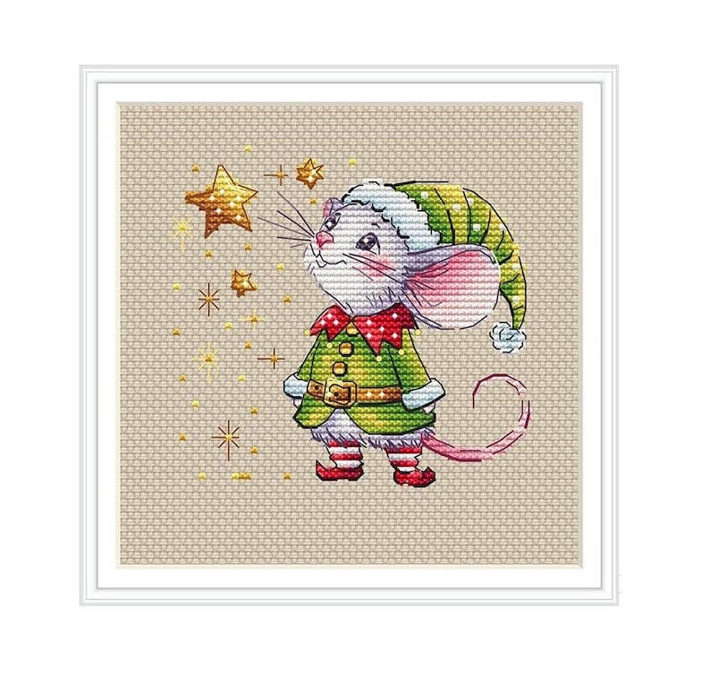Christmas Elf Mouse Cross Stitch Pattern: Holiday Ornament (PDF Pattern ...