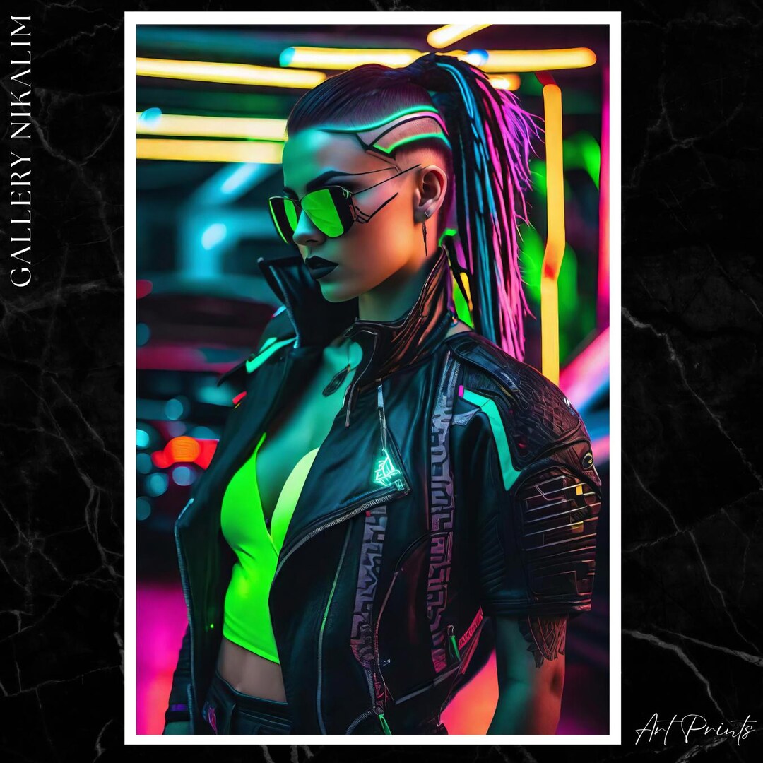 Cyberpunk Girl Warrior Digital Art, Green Punk Hairstyle, AI Artwork ...