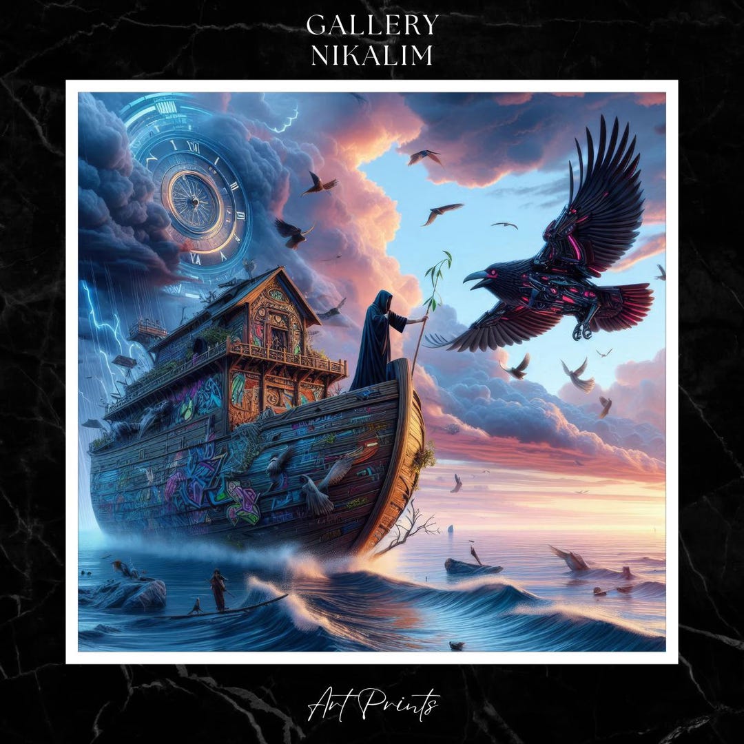 AI Digital Art: Modern Noah's Ark With Graffiti and Biomechanical Raven ...