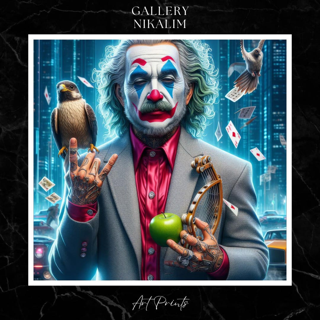 Joker Albert Einstein Rapper With Hawk & Ace of Worms Card Cyberpunk AI ...