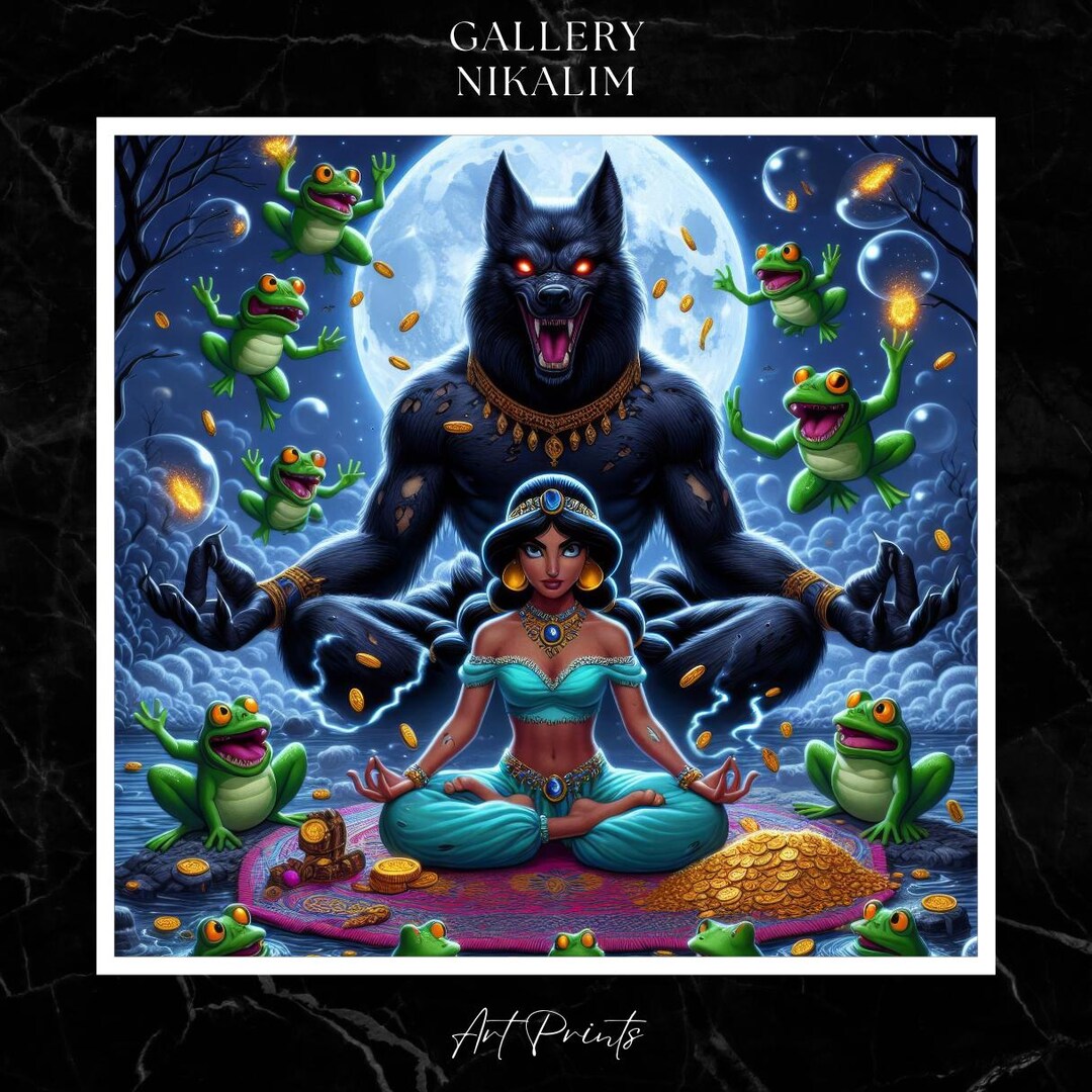 AI Digital Art: Princess Jasmine on Magic Carpet With Flying Frogs ...