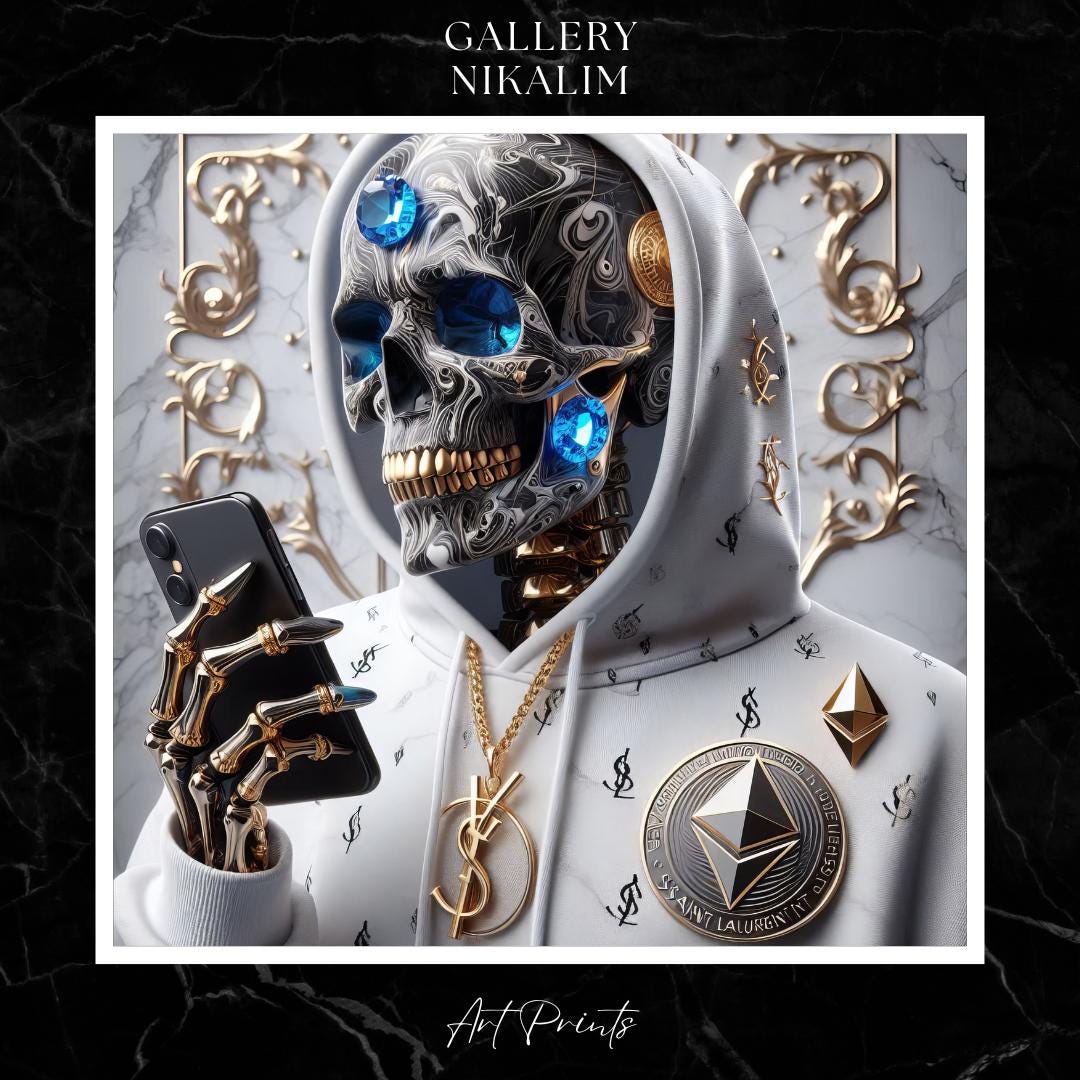 AI Skull Portrait Marble Black Topaz Skull Gold Skull Rapper Skull ...