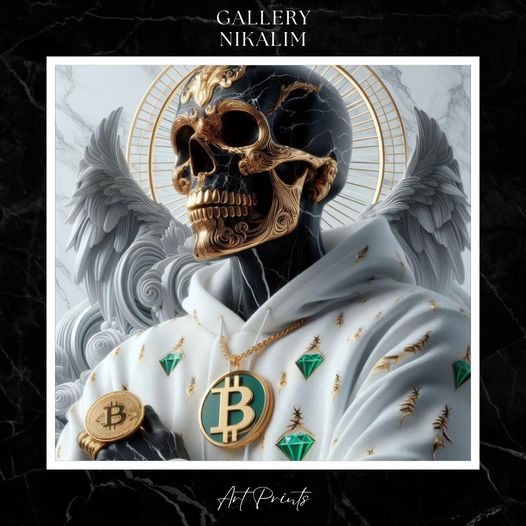 AI Skull Portrait Marble Skull With Gold Skull Rapper Design & Bitcoin ...