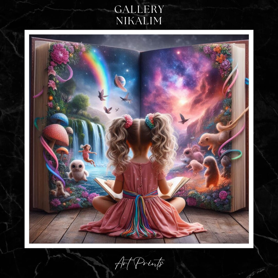 AI Digital Art: Girl With Curly Hair Leaping Into Book Open Door to ...