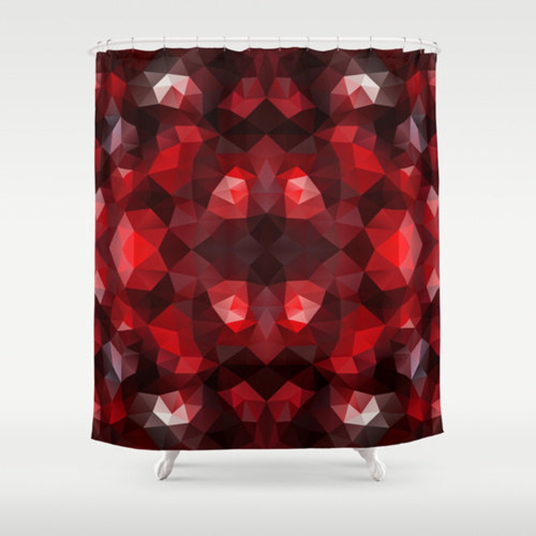 Red Shower Curtain Art Shower Curtain Red Geometric Shower Curtain ...