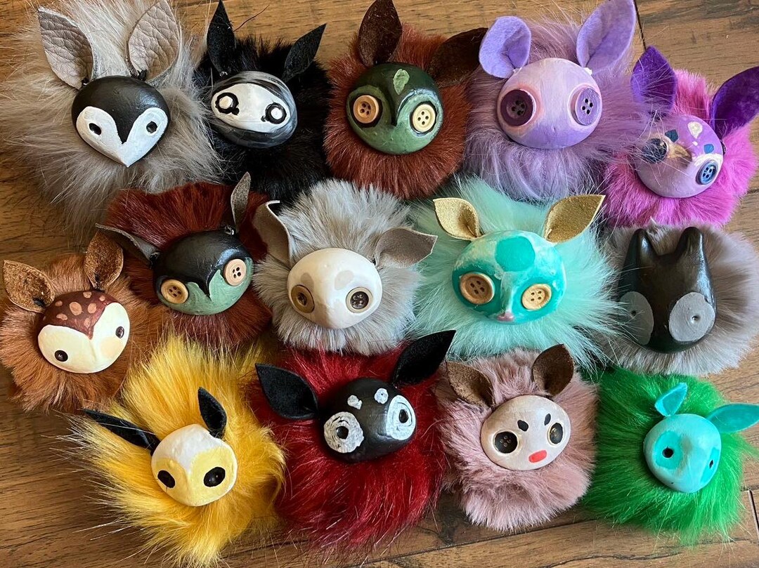 Puff Guy / Whimsical Creature Familiar / Art Doll Pin / Shoulder Perch ...