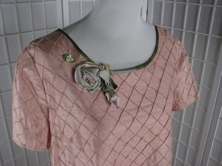 Peach Silk Dress With Exceptional Silk Ribbon Work........size - Etsy