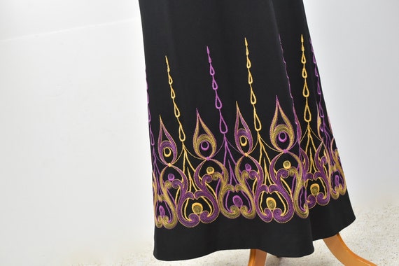 1970s TREVIRA 2000 Black Knit Long BOHEMIAN Dress wi… - Gem