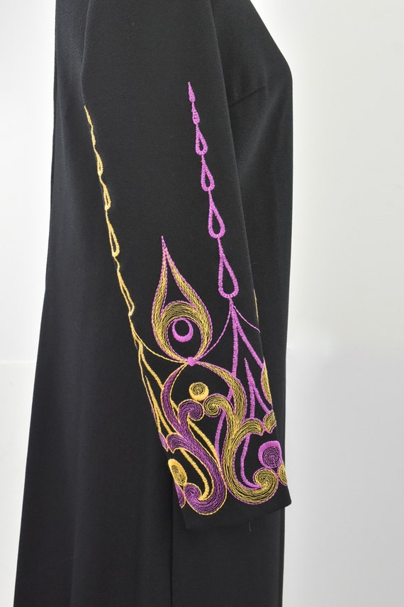 1970s TREVIRA 2000 Black Knit Long BOHEMIAN Dress wi… - Gem
