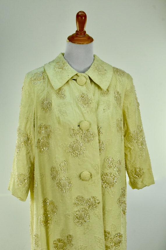 1960s Sparkling Pastel Yellow Beaded Evening Coat / C… - Gem