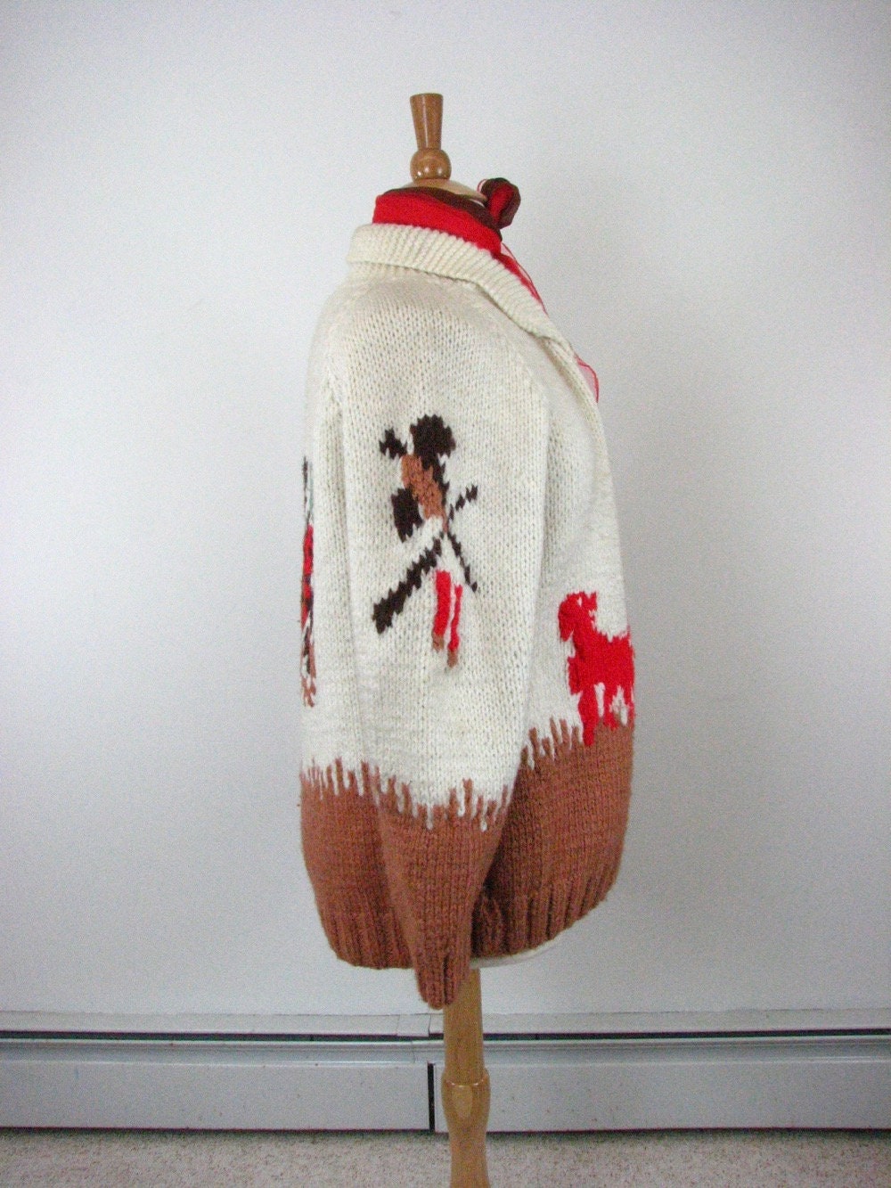 1950s Hand Knit Wool Sweater With Hunting Theme / Mary | Etsy
