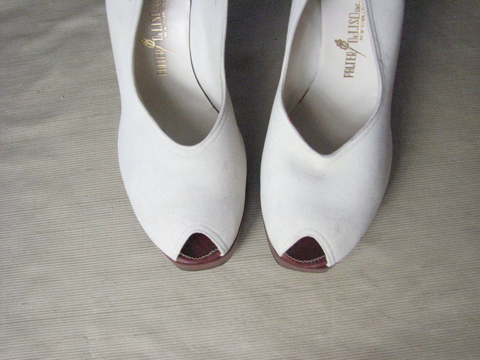 1940s Platform Palter Deliso Spectator Heels in White Suede & Caramel ...