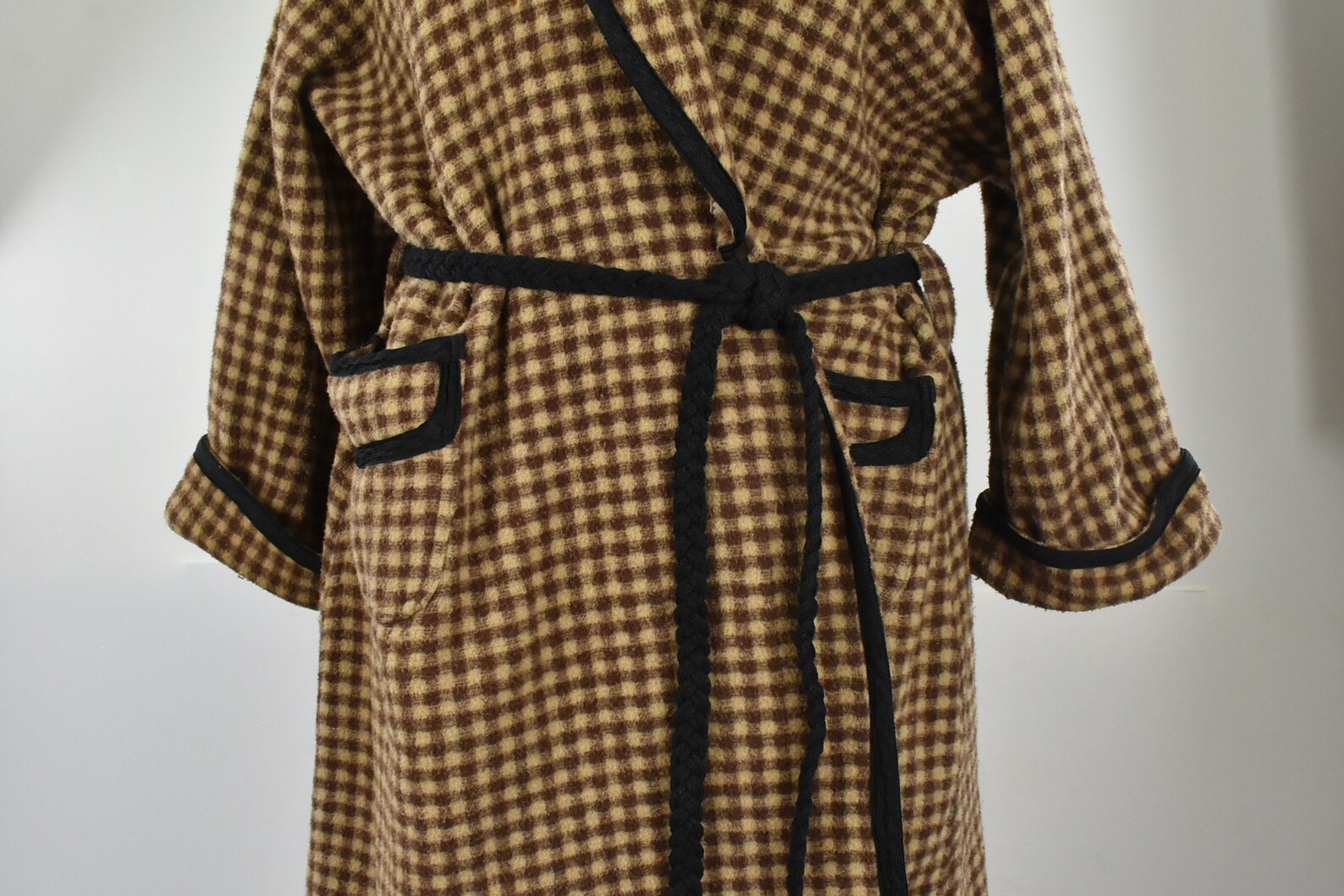 1920s Beacon Brown Checked Robe With Black Trim & Belt - Etsy