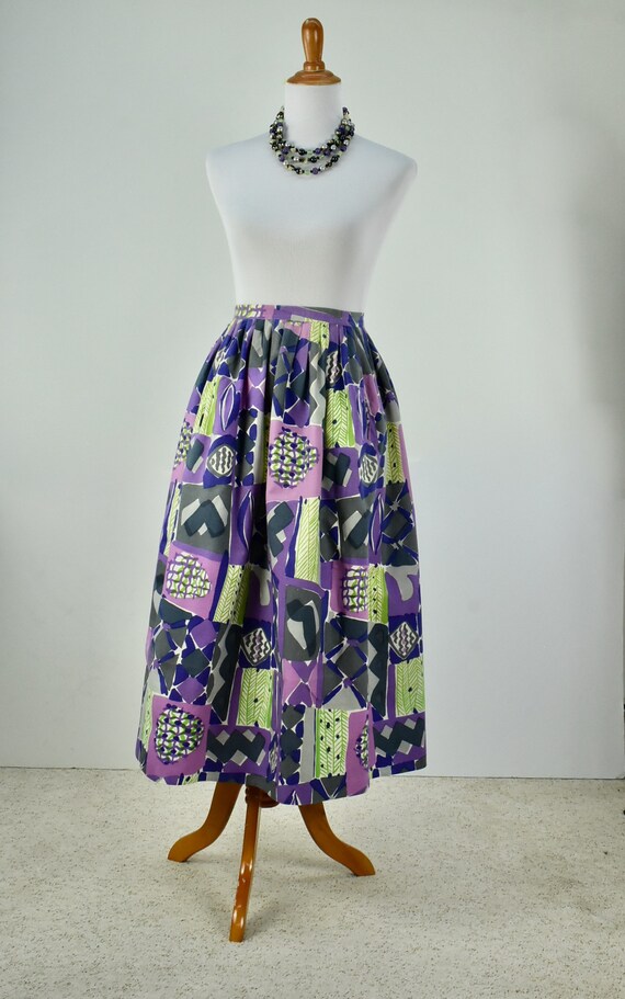 1950s Abstract Cotton Skirt ......VIVID colors.... … - Gem
