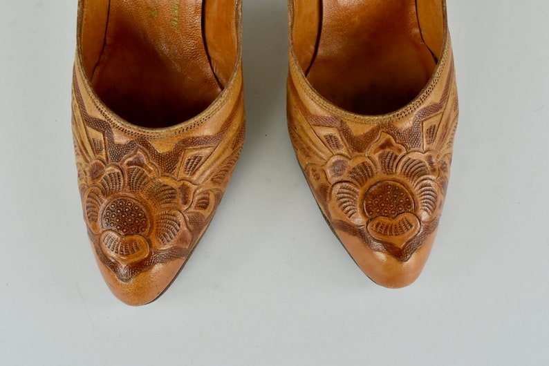 1950s Hand Tooled Heels From Mexico..........size 7 - Etsy