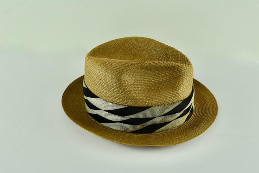 1950s Straw Trilby With Great Deco Hatband ... Authentic ..... Size 7 1 ...
