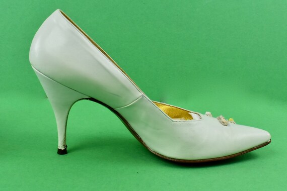 1950/60s STUNNING Ivory Leather Stiletto Heels with … - Gem