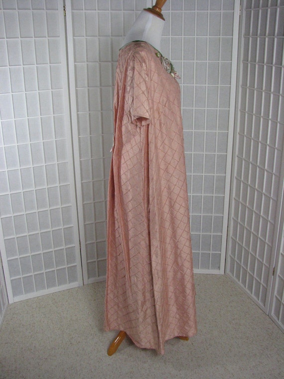 Peach Silk Dress with Exceptional Silk Ribbon Work...… - Gem